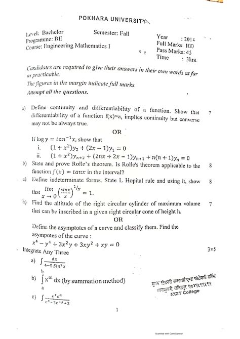 Mathematics I Questions Set Software Engineering Studocu