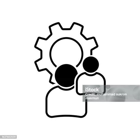 팀 작업 아이콘 협업 프로세스의 벡터 픽토그램 톱니바퀴에 있는 사람들 Hrm 관리를 위한 효율성 스트로크 표시 0명에 대한 스톡