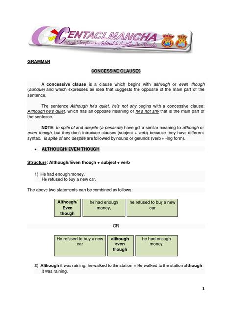 Grammar Concessive Clauses Although Hes Quiet Which Has An Opposite Meaning Of Hes Not Shy