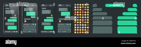Smartphone Messaging App User Interface With Emoji Sms Text Frame Chat Screen Green Message