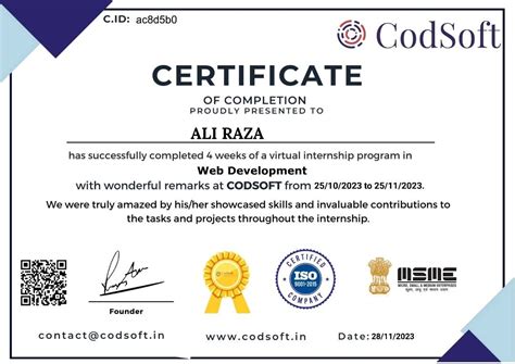 Excited To Share That Ive Completed My Web Development Internship At Ali Raza