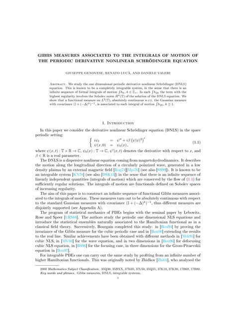 Pdf Gibbs Measures Associated To The Integrals Of Motion Of The Periodic Derivative Nonlinear