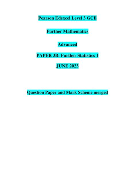 pearson edexcel level 3 gce further mathematics advanced paper 3b