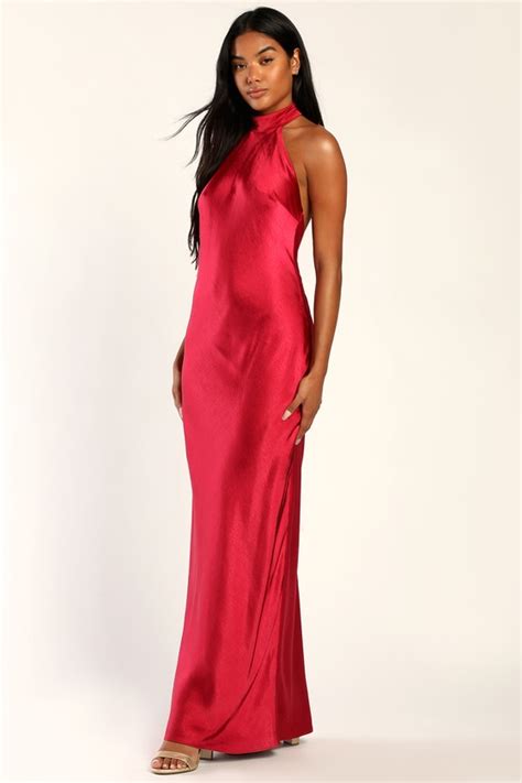 Red Satin Maxi Dress Maxi Dress Halter Maxi Dress Lulus