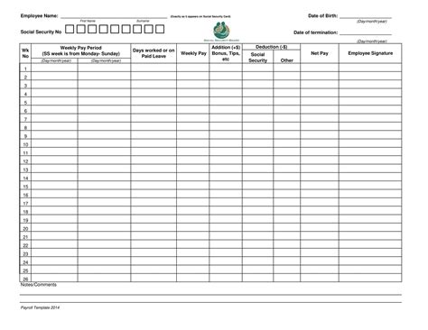 Free Pritntable Payroll Ledger Templates [excel Pdf] Sample