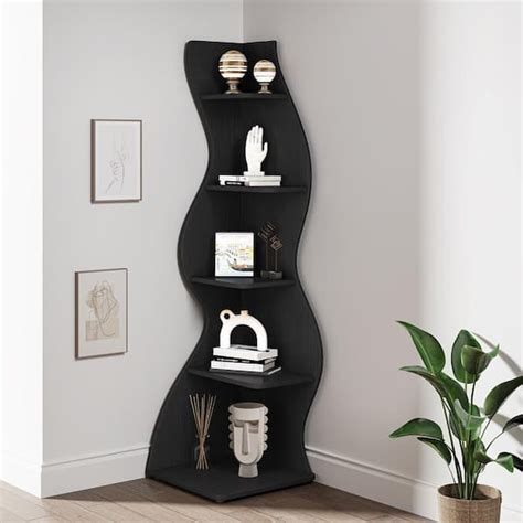Byblight Eulas 69 8 In Tall Black Engineered Wood 5 Shelf Standard