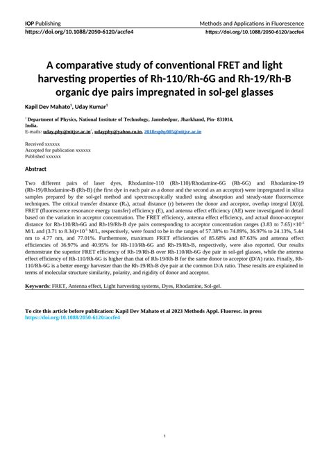 Pdf A Comparative Study Of Conventional Fret And Light Harvesting