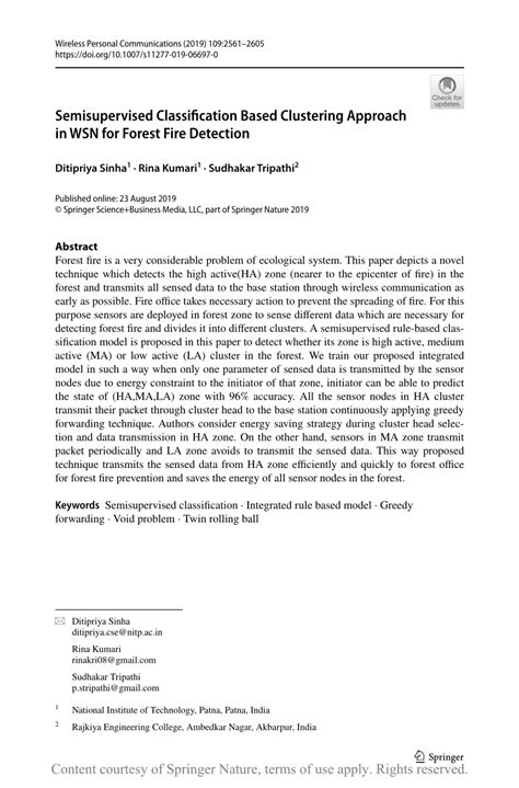 Semisupervised Classification Based Clustering Approach In Wsn For Forest Fire Detection