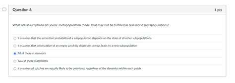 Solved What Are Assumptions Of Levins Metapopulation Model