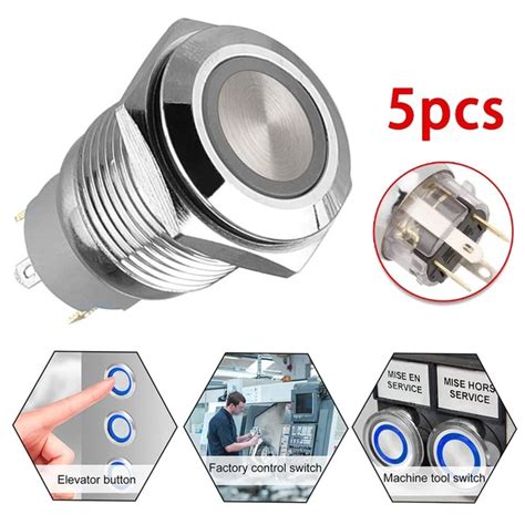 19mm Momentary Push Button Power Switch Stainless Steel Wblue Led Pack Of 5 Eur 2161 Picclick Fr