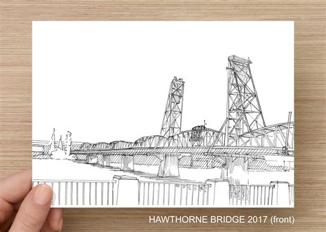 Hawthorne Bridge Portland Oregon Pen And Ink Drawing Sketchbook