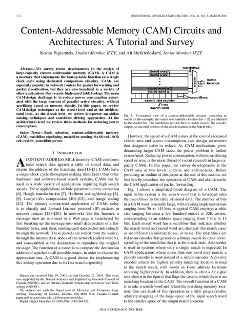 Pdf Content Addressable Memory Cam Circuits And Architectures A Tutorial And Survey