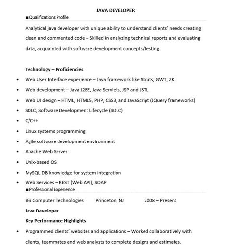 10 Java Developer Resume Room