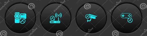Set Video Camera Service Router Wi Fi Security And Gamepad Icon Vector Stock Vector