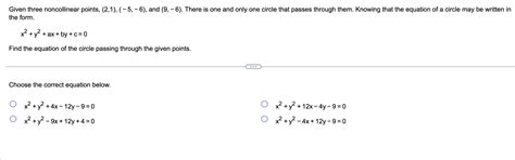 Solved Given Three Noncollinear Points 2 1 −5 −6 And