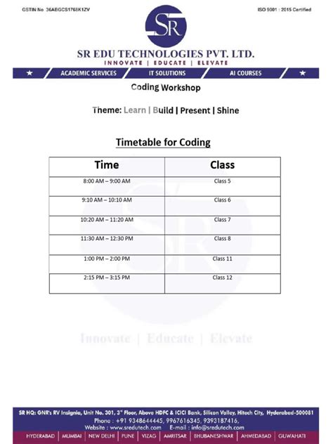 Timetable For Coding Pdf