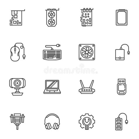 Hardware Line Icons Collection Computer Processor Motherboard