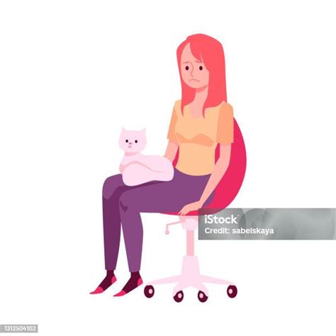 고양이 플랫 벡터 일러스트고립과 의자에 앉아 외로운 여자 화가 감정에 대한 스톡 벡터 아트 및 기타 이미지 감정 고독 개념 고독 부정적인 감정 표현 Istock