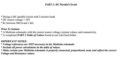 Solved PART DC Parallel Circuit Design A DC Parallel Chegg