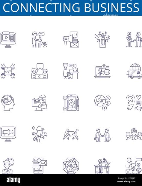 Connecting Business Line Icons Signs Set Design Collection Of