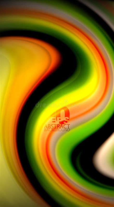 Fluid Rainbow Colors On Black Background Vector Wave Lines And Swirls