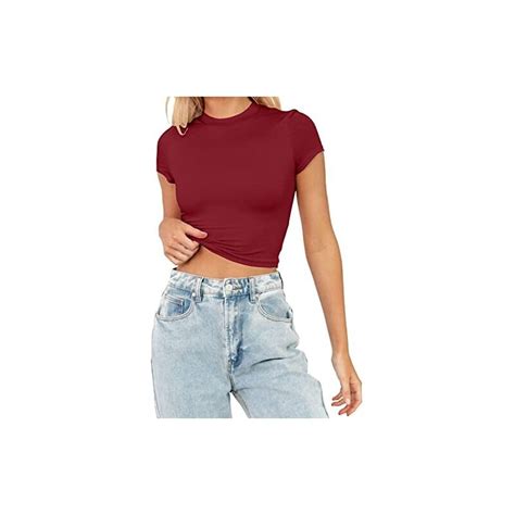Générique T Shirt Da Donna Manica Corta Tinta Unita Crop Top Girocollo