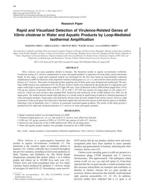 Pdf Rapid And Visualized Detection Of Virulence Related Genes Of Vibrio Cholerae In Water And