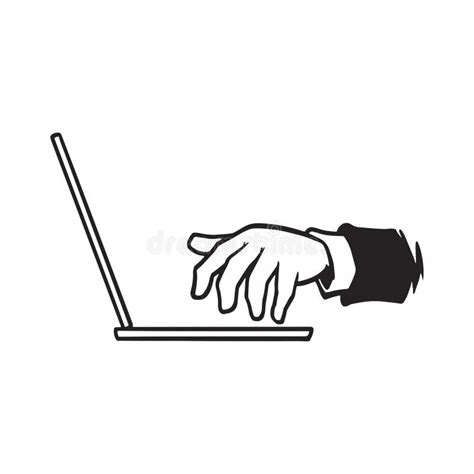 Hand Typing On Laptop Keyboard Drawing Black And White Vector