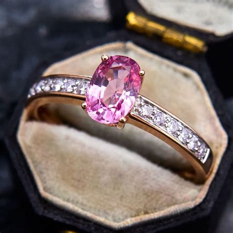 Pink Spinel Ring W Diamonds 14k Rose Gold