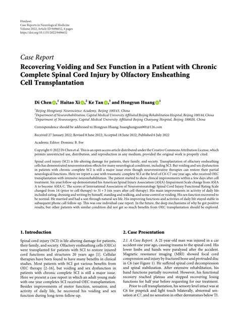 Pdf Recovering Voiding And Sex Function In A Patient With Chronic Complete Spinal Cord Injury