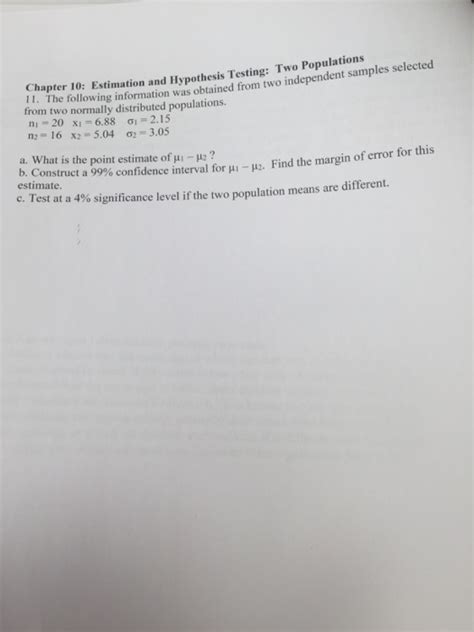 Solved Estimation And Hypothesis Testing Two Populations
