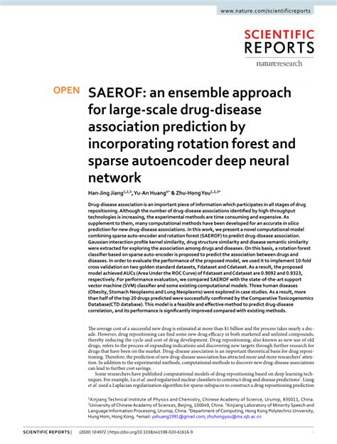 pdf saerof an ensemble approach for large scale drug disease association prediction by