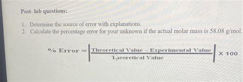 Solved Post Lab Questions 1 Determine The Source Of Error