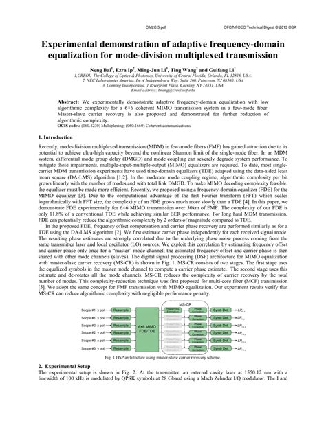 Pdf Experimental Demonstration Of Adaptive Frequency Domain