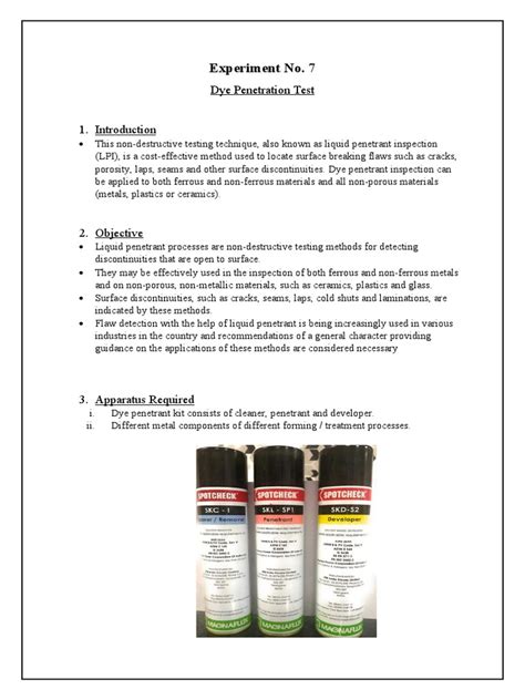 mse experiment no 7 dye penetration test pdf materials applied