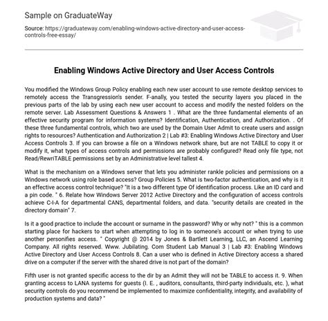 ⇉enabling Windows Active Directory And User Access Controls Essay Example Graduateway