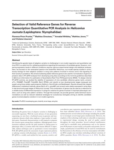 Pdf Selection Of Valid Reference Genes For Reverse Transcription Quantitative Pcr Analysis In