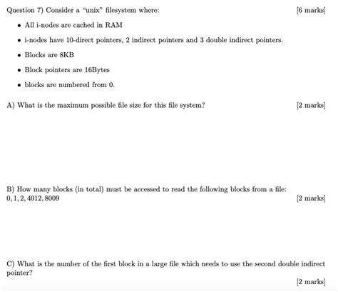 Solved 6 Marks Question 7 Consider A Unix Filesystem
