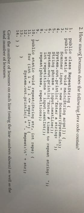 Solved 2 How Mang Lexemes Does The Following Java Code