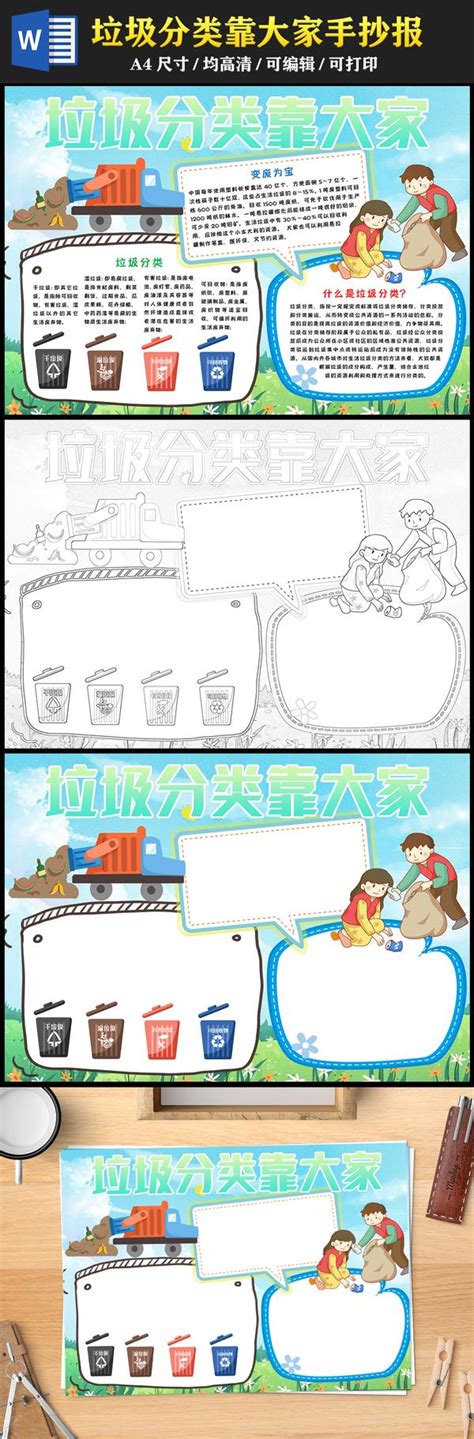 2023垃圾分类靠大家手抄报清新卡通风垃圾分类介绍电子小报模板 知乎