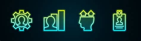 기어 생산적인 인간 사용자 및 식별 배지를 가진 인간을 설정합니다 빛나는 네온 아이콘 벡터 개념에 대한 스톡 벡터 아트 및 기타 이미지 Istock