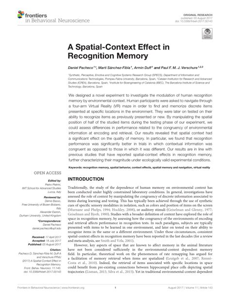 Pdf A Spatial Context Effect In Recognition Memory