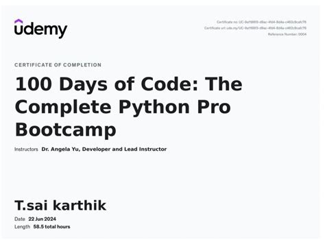 Completed 100 Days Of Python Programming Bootcamp Thummala Sai Karthik Posted On The Topic