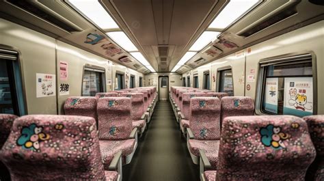 분홍색과 흰색 좌석이 있는 기차 500계 헬로키티 신칸센 기차 차량 배경 일러스트 및 사진 무료 다운로드 Pngtree