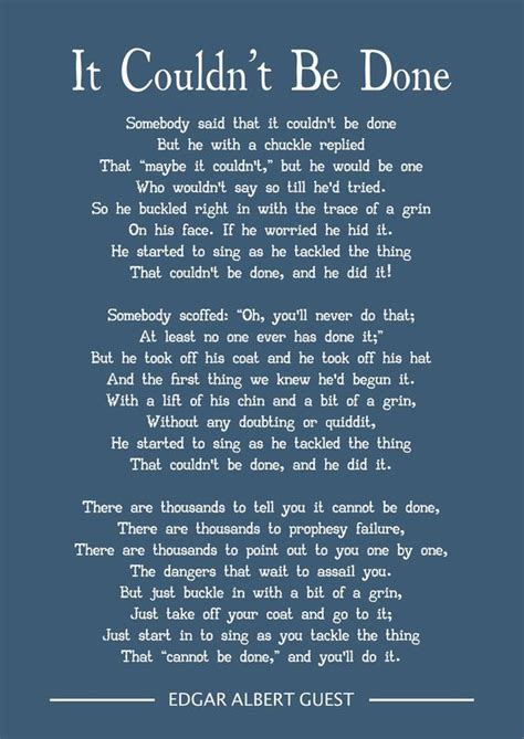 Edgar Albert Guest It Couldnt Be Done Poem Art Print Etsy Uk Life