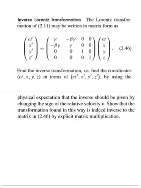 Solved Inverse Lorentz Transformation The Lorentz Transfor