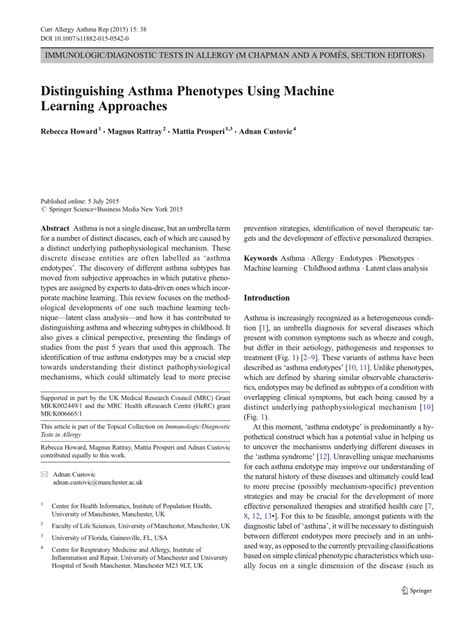 Pdf Distinguishing Asthma Phenotypes Using Machine Learning Approaches