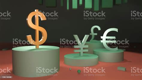 금박 달러 기호는 다른 통화의 배경에 대한 주각에 서있다 3d 렌더링 3차원 형태에 대한 스톡 사진 및 기타 이미지 3차원 형태 강단 개념 Istock
