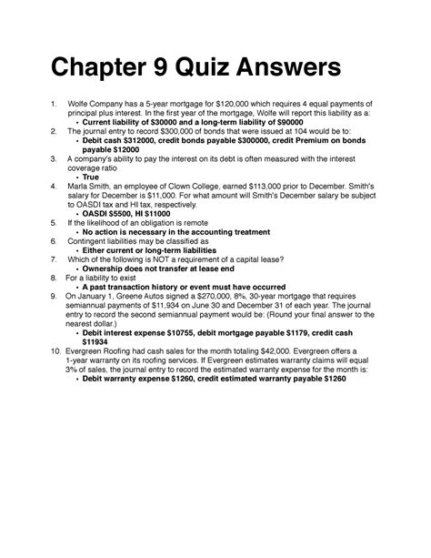 Chapter 9 Quiz Answers Chapter 9 Quiz Answers Wolfe Company Has A 5