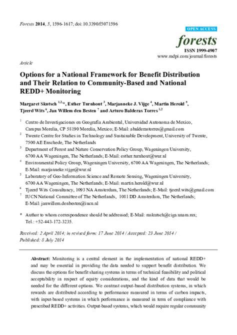 Options For A National Framework For Benefit Distribution And Their